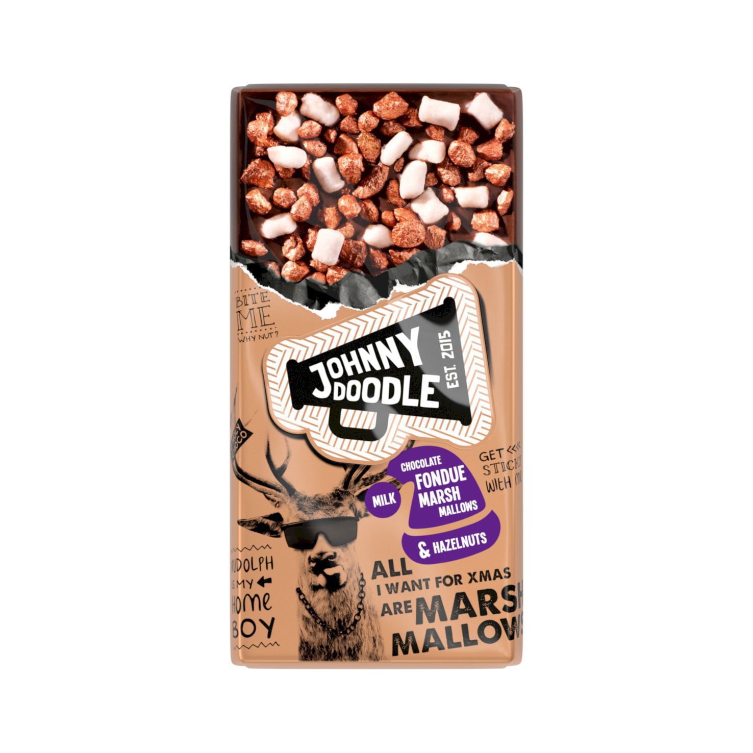 Johnny Doodle - mléčná čokoláda, marshmallows, skořice a lískové ořechy ...