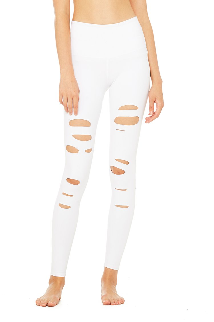 Alo Yoga High-Waist Ripped Warrior joga a fitness legíny (biele ...