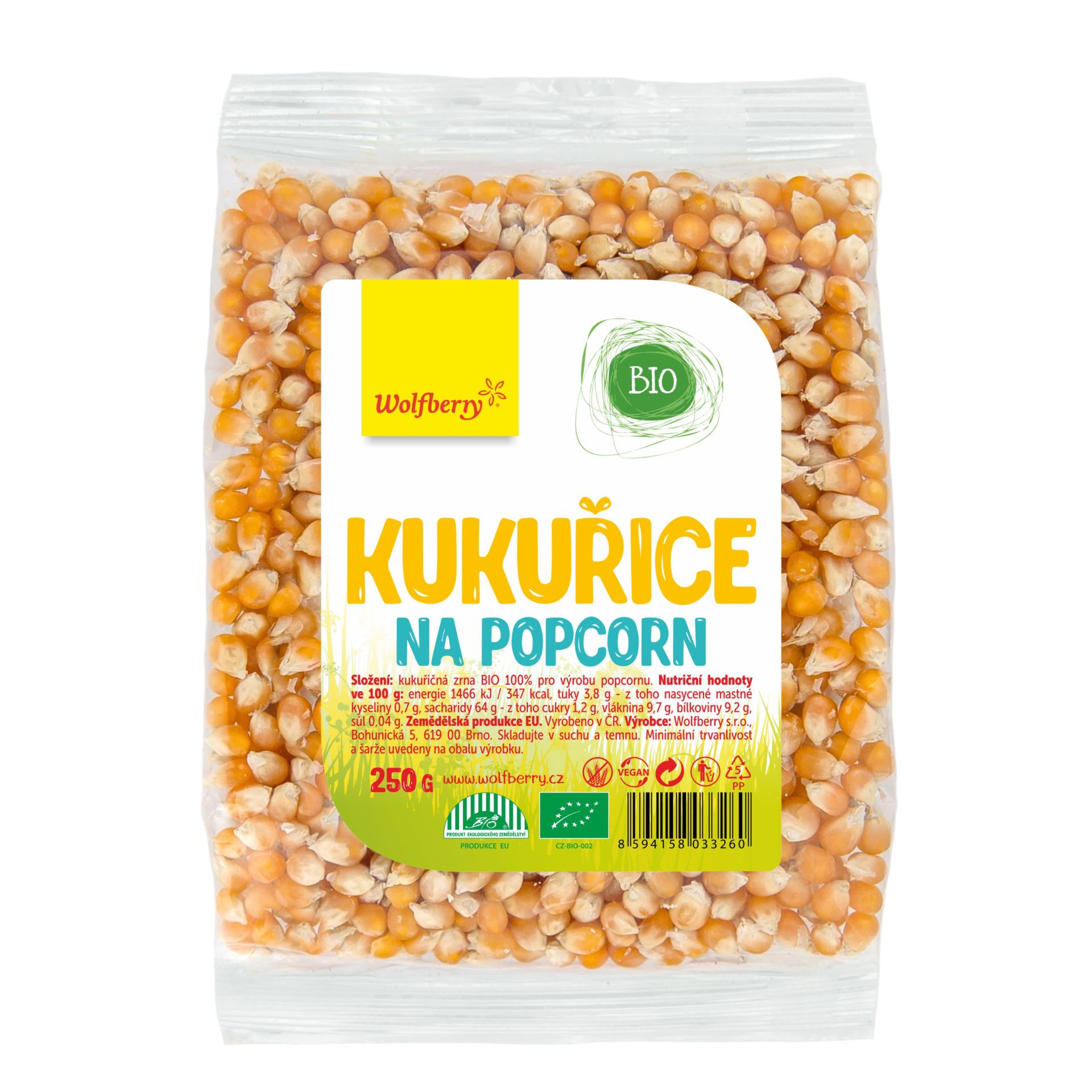 Kukuřice na popcorn BIO 250 g Wolfberry – Obchodiště.cz